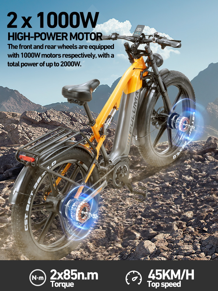 velo electrique PULUMA PH003 Autonomie 80km 50km/h Double moteur 500W tout suspendu Shimano 7 ...